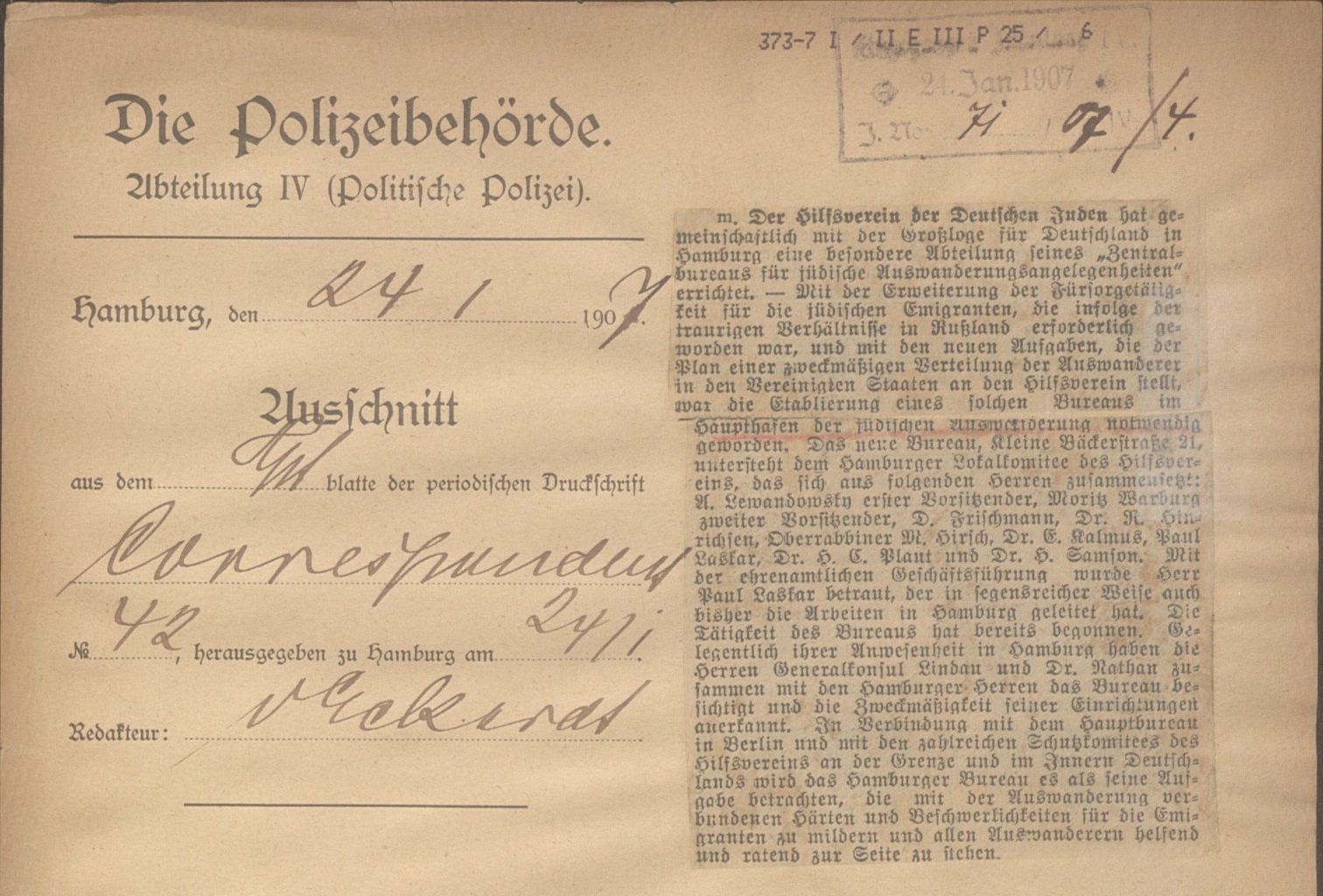 Jewish Migration: Location Hamburg | Key Documents of German-Jewish History